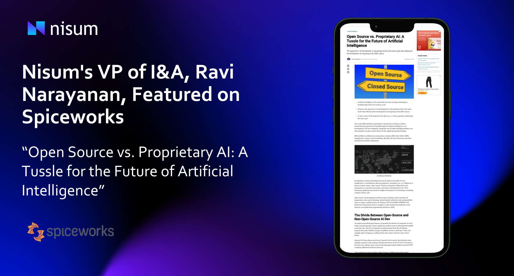 Nisum's VP Ravi Narayanan Featured on Spiceworks for AI Insights
